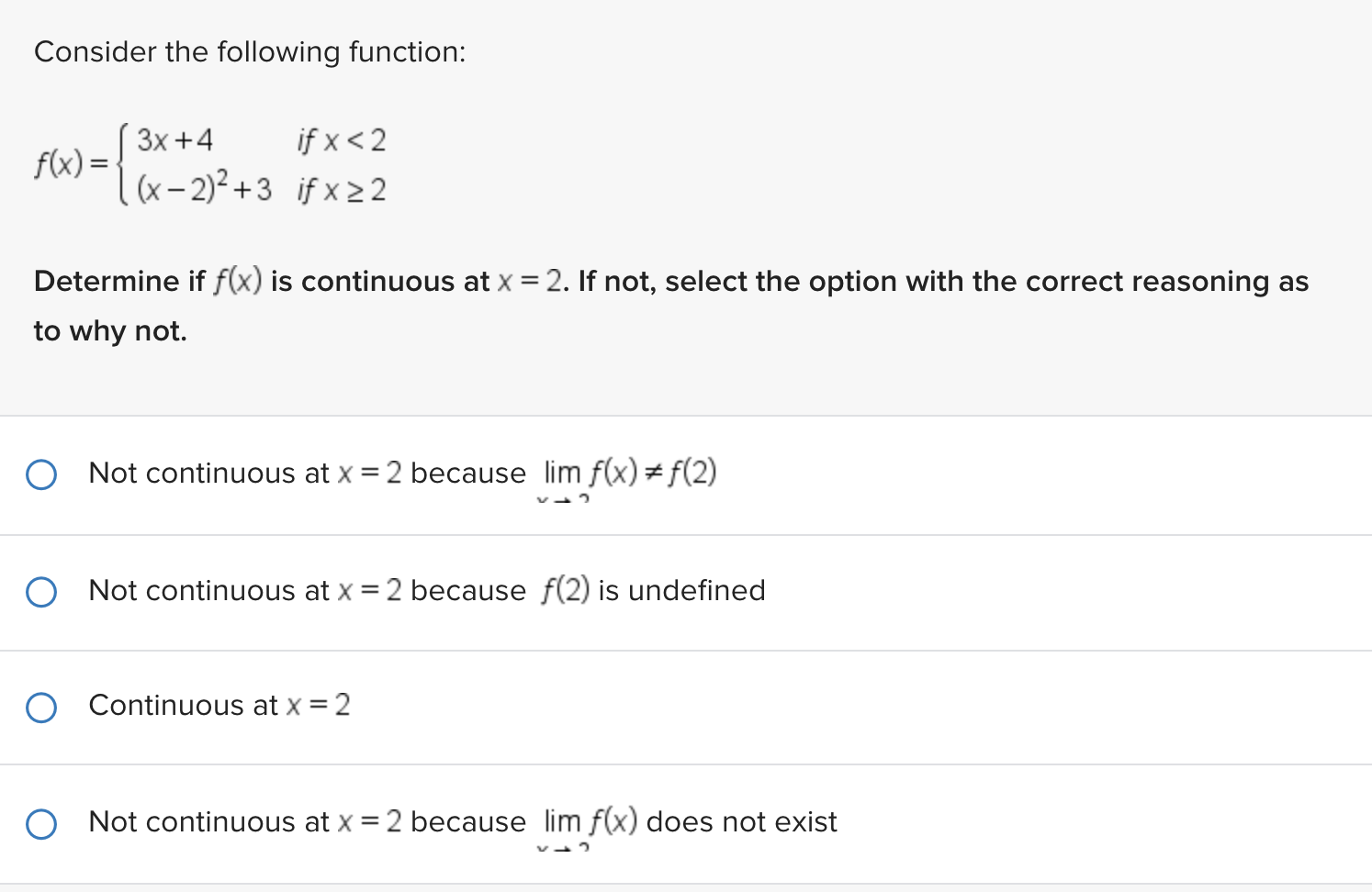 Solved Consider The Following Function F X {3x 4 X−2 2 3