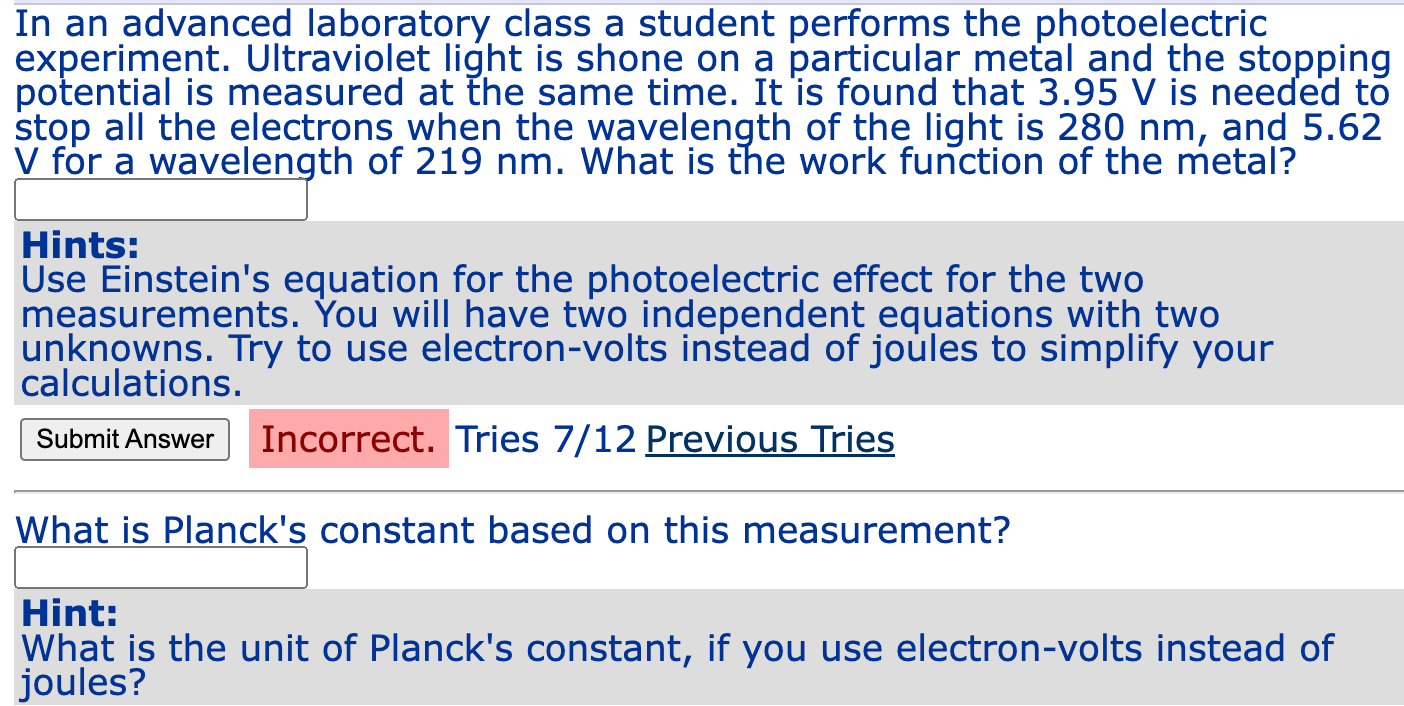 Solved In an advanced laboratory class a student performs | Chegg.com