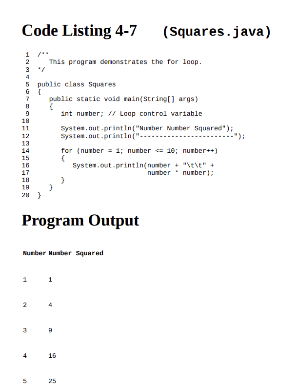 Solved Code Listing 4-7 (Squares.java) 1 /** 1234567 ox 8 5 | Chegg.com