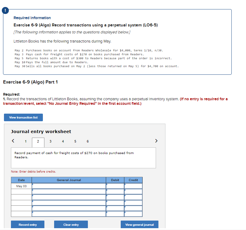 Solved Exercise 6-9 (Algo) Record transactions using a | Chegg.com