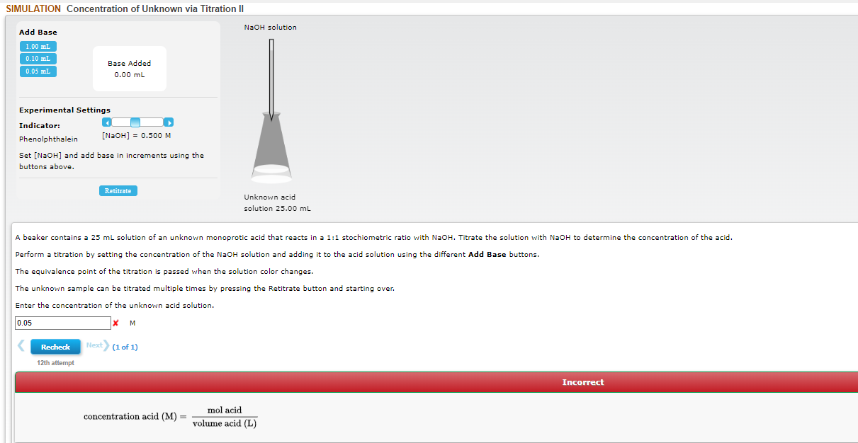 Solved SIMULATION Concentration of Unknown via Titration II | Chegg.com