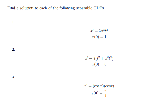Solved Find a solution to each of the following separable | Chegg.com