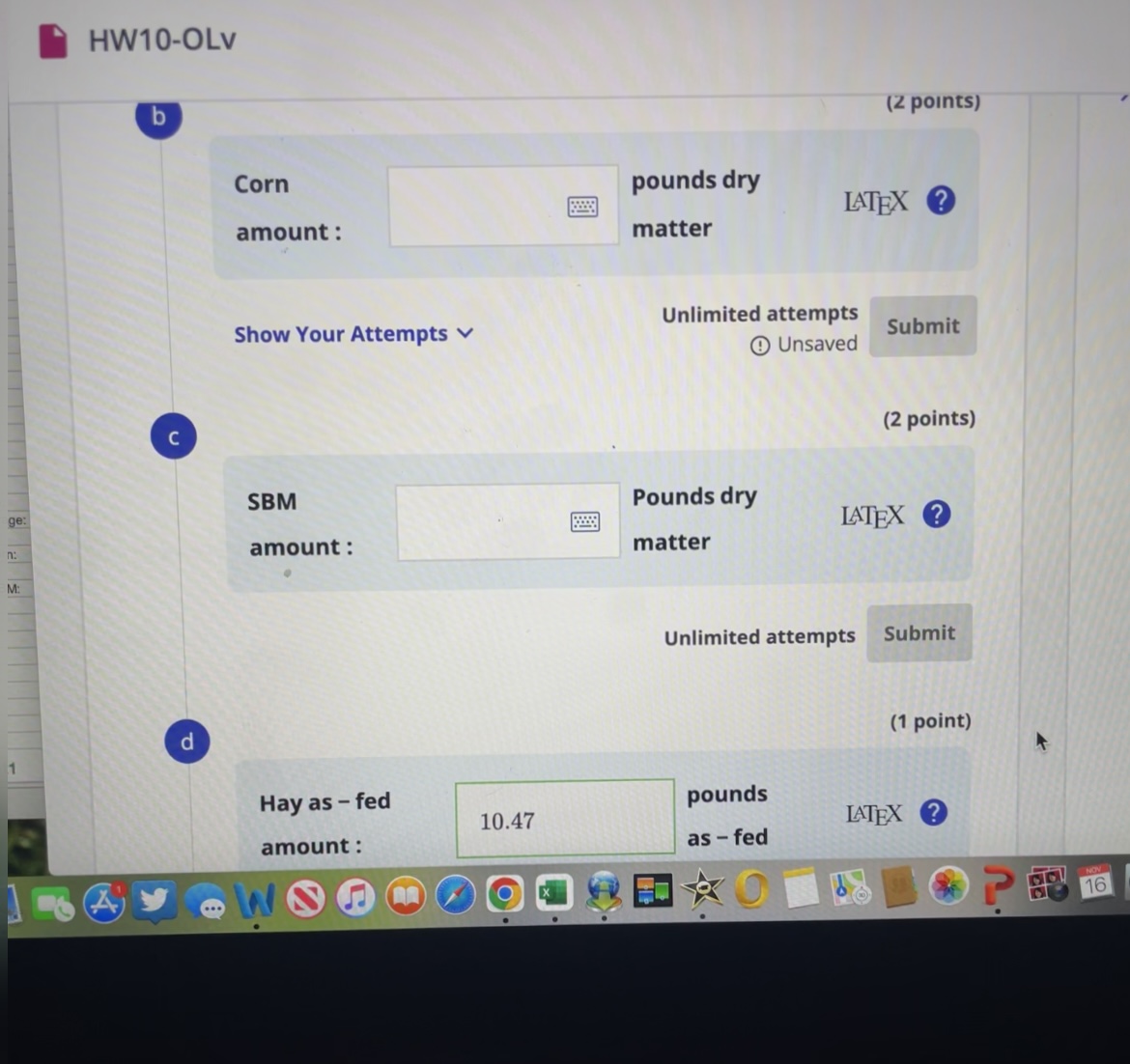 Solved HW10 ANSC 221 Ration Balancing on Amount of | Chegg.com