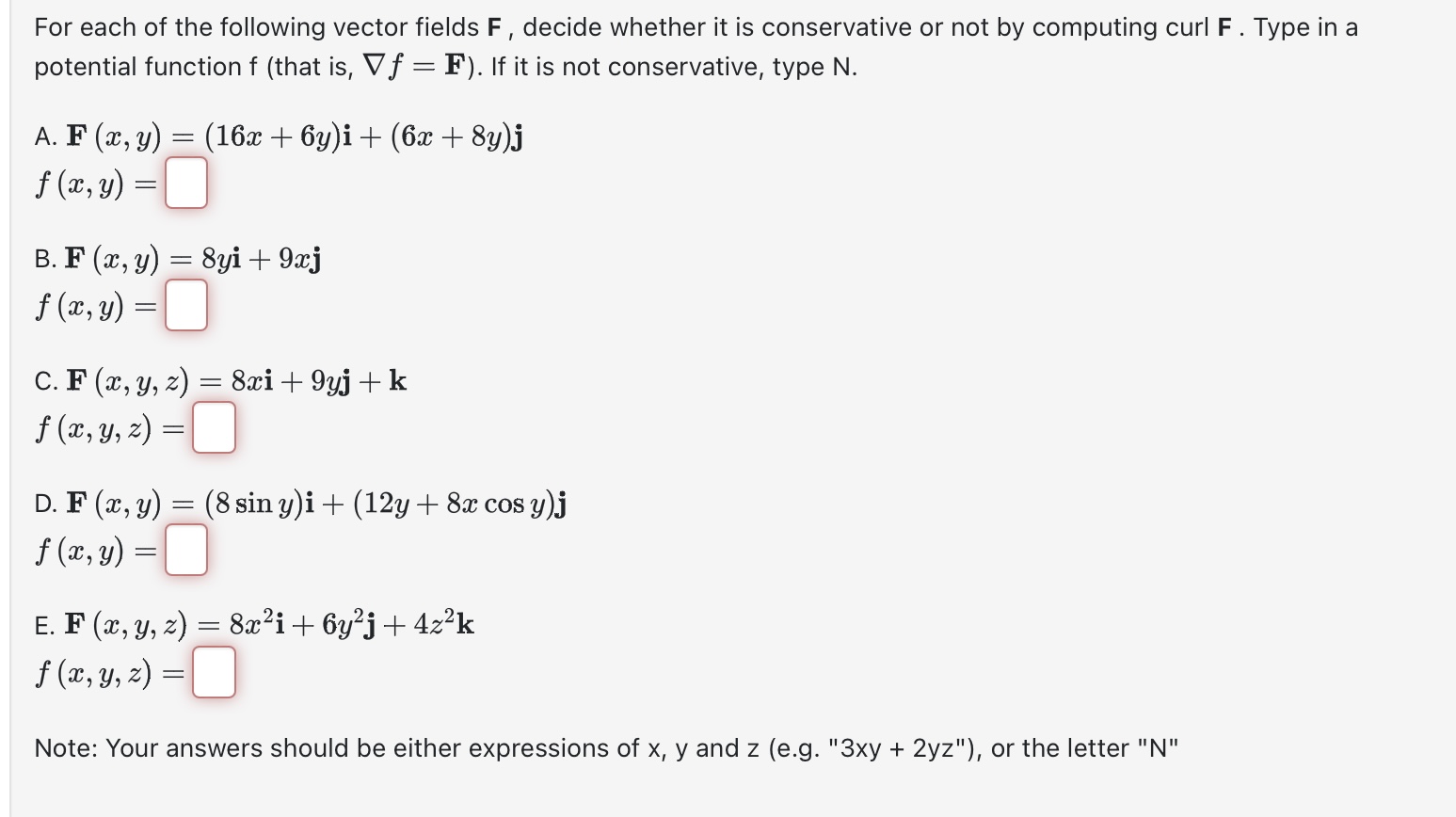 Solved For each of the following vector fields F, decide | Chegg.com