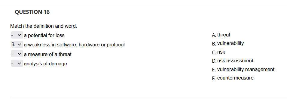 Solved QUESTION 16 Match the definition and word. a | Chegg.com
