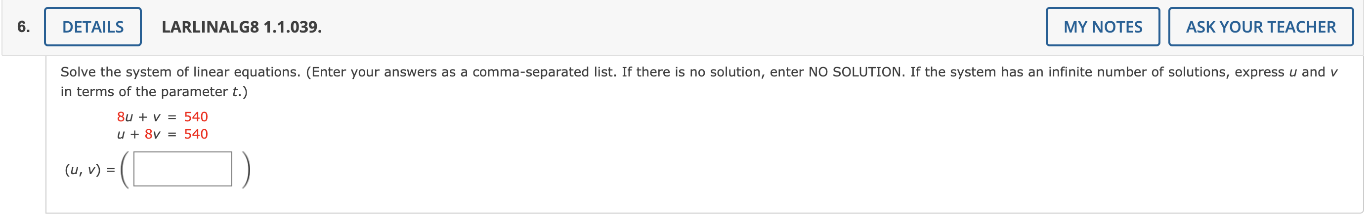 Solved LARLINALG8 1.1.039. in terms of the parameter t.) | Chegg.com