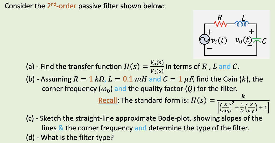 Solved Consider the 2nd-order passive filter shown below: R | Chegg.com