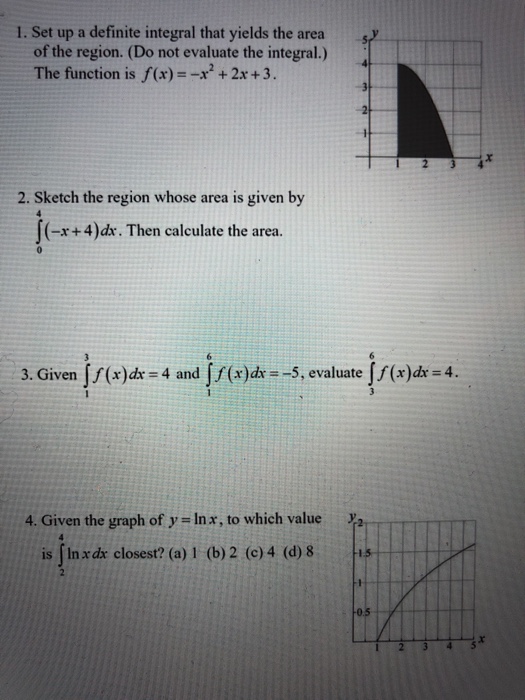 Solved 1. Set up a definite integral that yields the area s | Chegg.com
