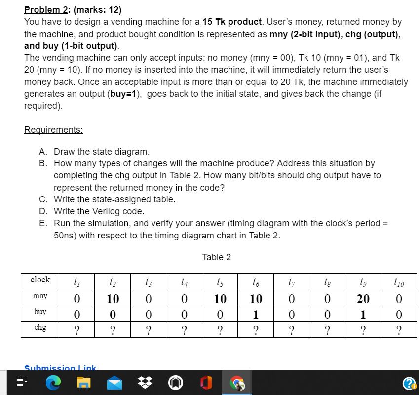 Problem 2: (marks: 12) You have to design a vending | Chegg.com