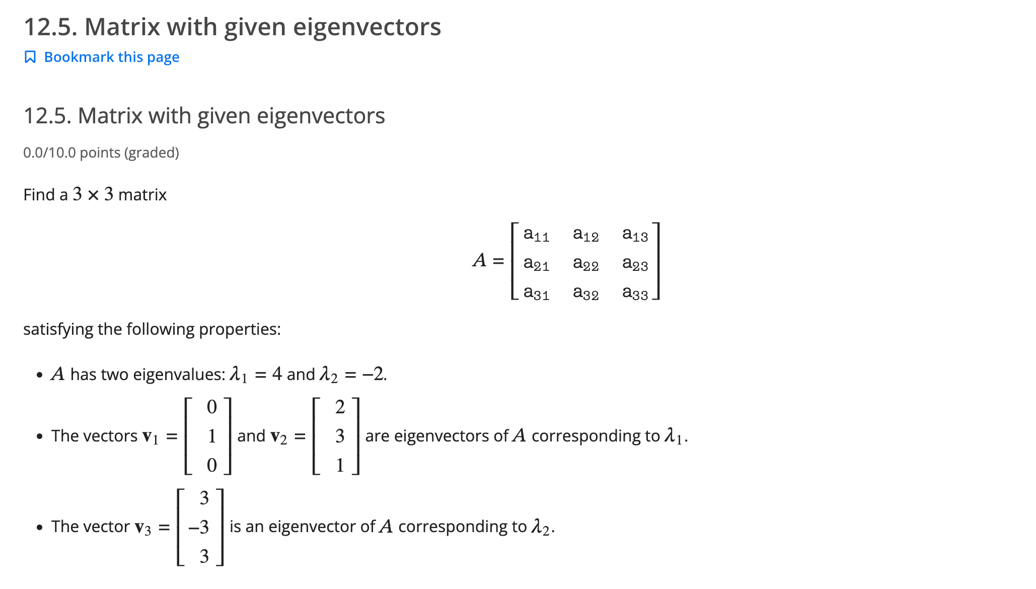 Solved 12.5. ﻿Matrix with given eigenvectors๑ ﻿Bookmark this | Chegg.com