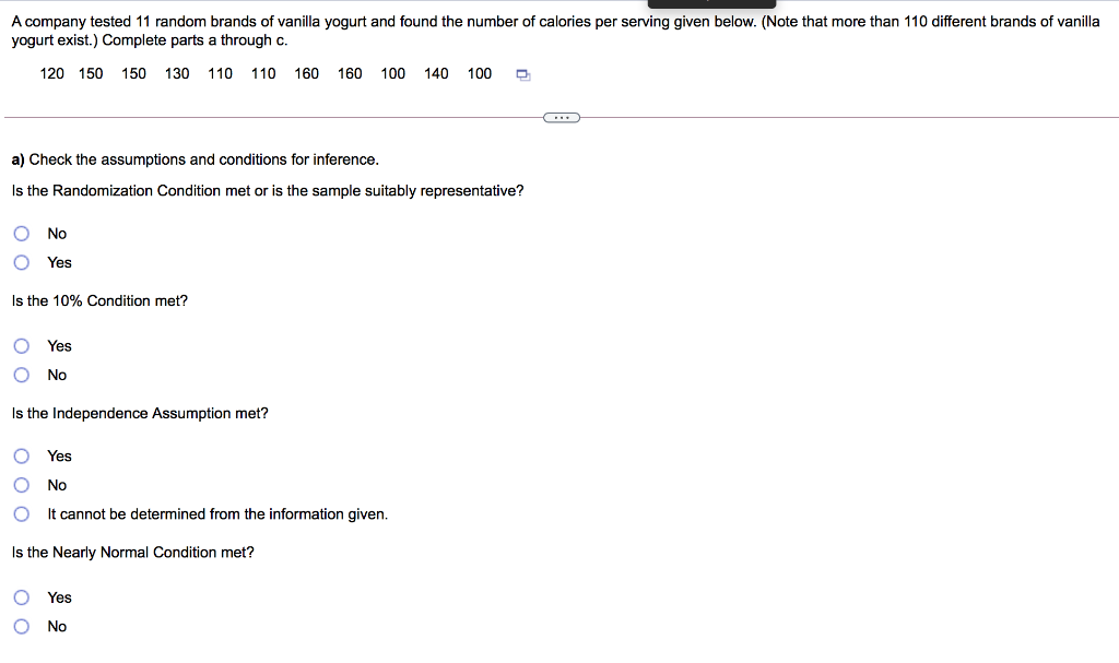 Solved A company tested 11 random brands of vanilla yogurt | Chegg.com