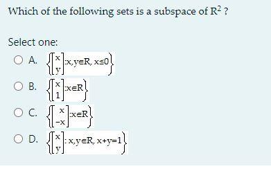 Solved Which of the following sets is a subspace of R2 ? | Chegg.com