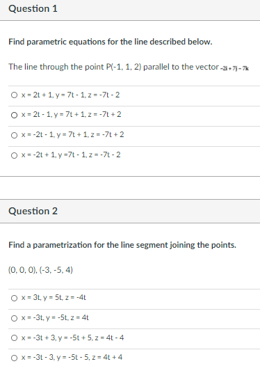 Solved Find a parametrization for the line segment joining | Chegg.com