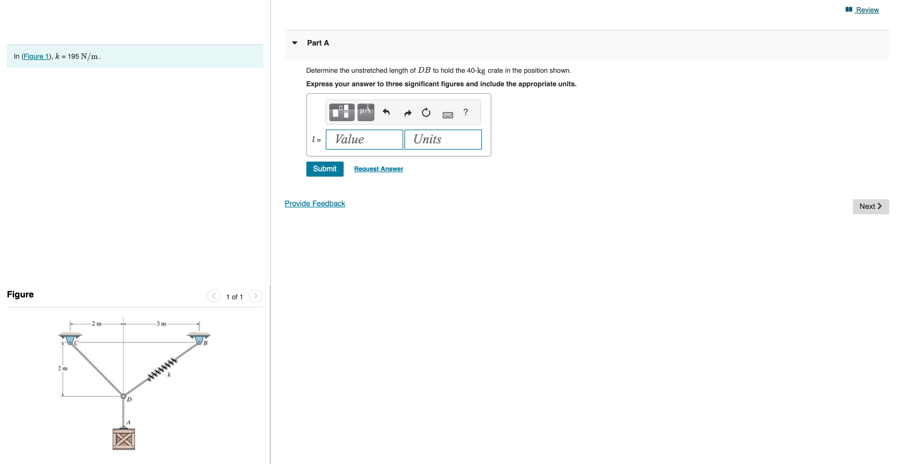 Solved Determine the unstretched length of DB to hold the | Chegg.com