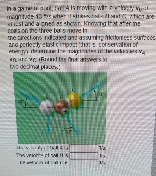 Solved In a game of pool, ball A is moving with a velocity | Chegg.com