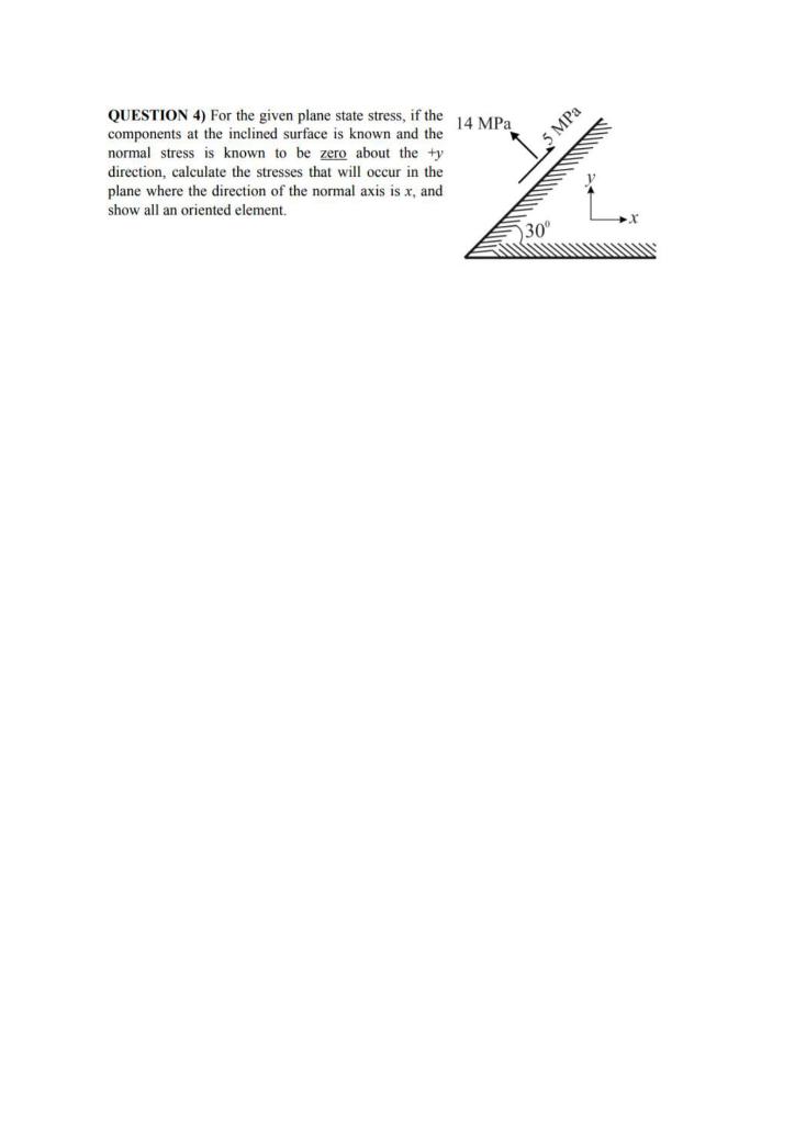 Solved 14 MPa 5 MPa QUESTION 4) For the given plane state | Chegg.com