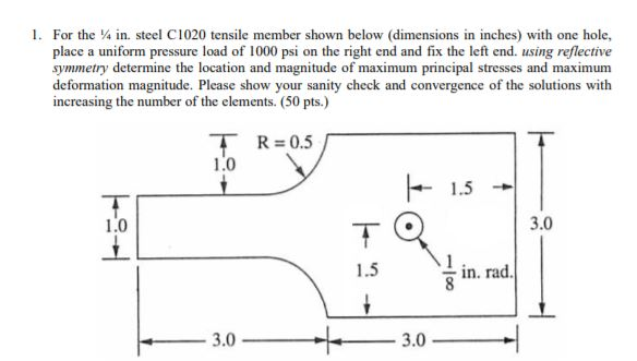 1. For the 1/4 in. steel C1020 tensile member shown | Chegg.com