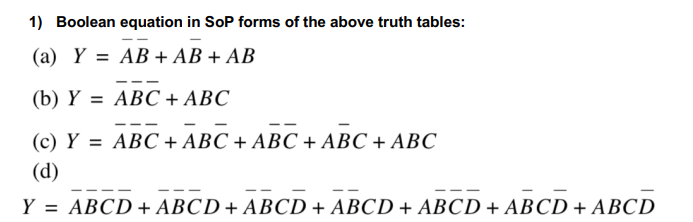 1) Boolean equation in SoP forms of the above truth | Chegg.com