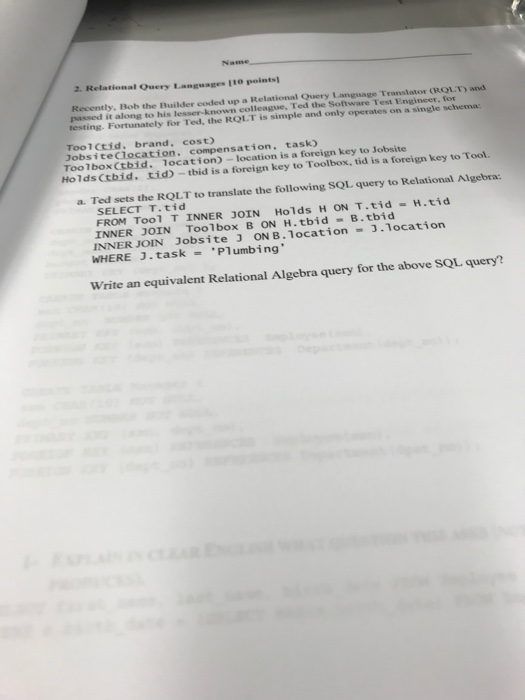 Solved 2. Relational Query Languages 110 points) Recently. | Chegg.com
