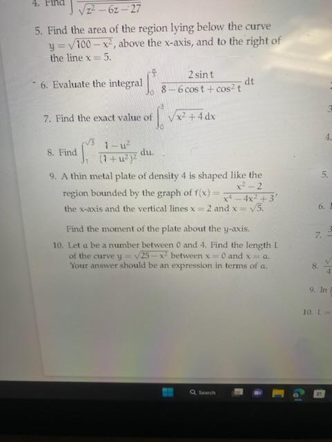 Solved 1. Find the area of the region in the first quadrant | Chegg.com