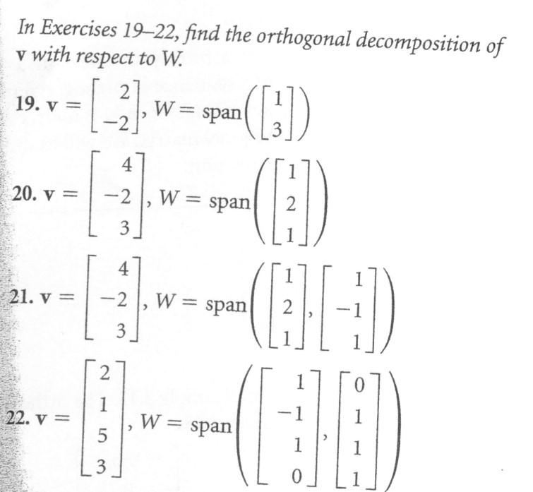 Solved In Exercises 19-22, find the orthogonal decomposition | Chegg.com