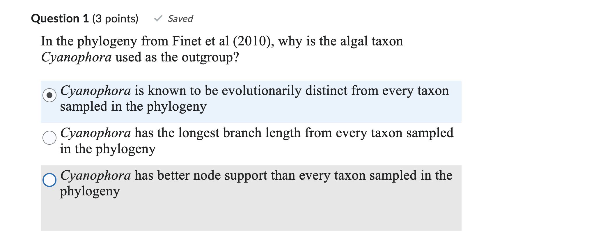 Solved In the phylogeny from Finet et al (2010), why is the | Chegg.com