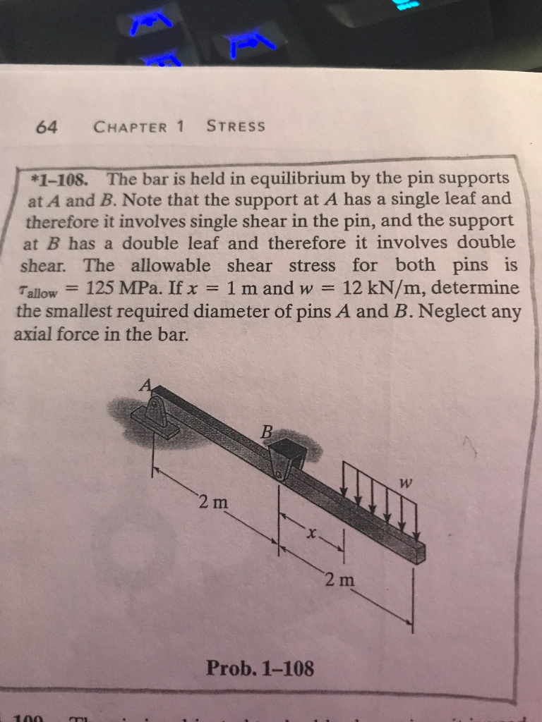 Solved 64 CHAPTER 1 STRESS *1-108. The bar is held in | Chegg.com