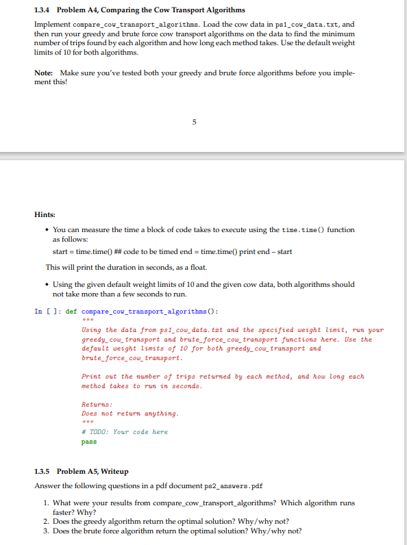 Solved 1.3.4 Problem A4, Comparing the Cow Transport | Chegg.com