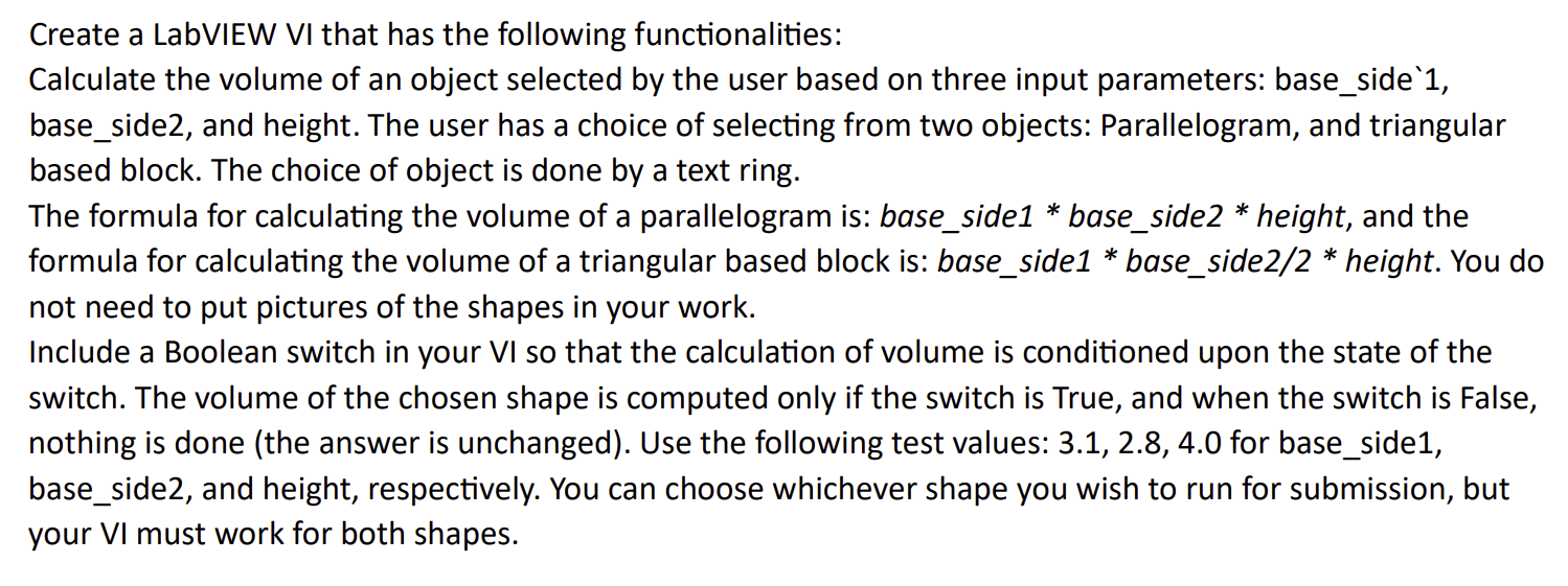 Solved Create a LabVIEW VI that has the following | Chegg.com