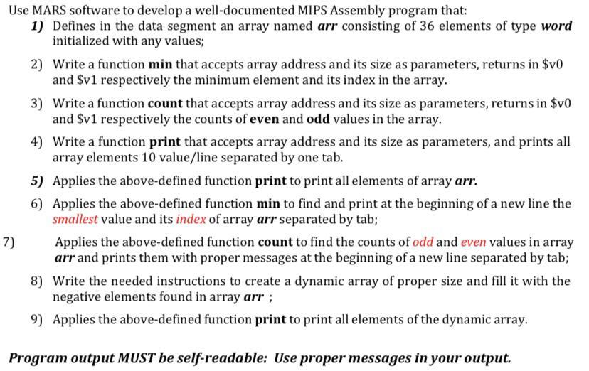 Solved Use MARS software to develop a well-documented MIPS | Chegg.com