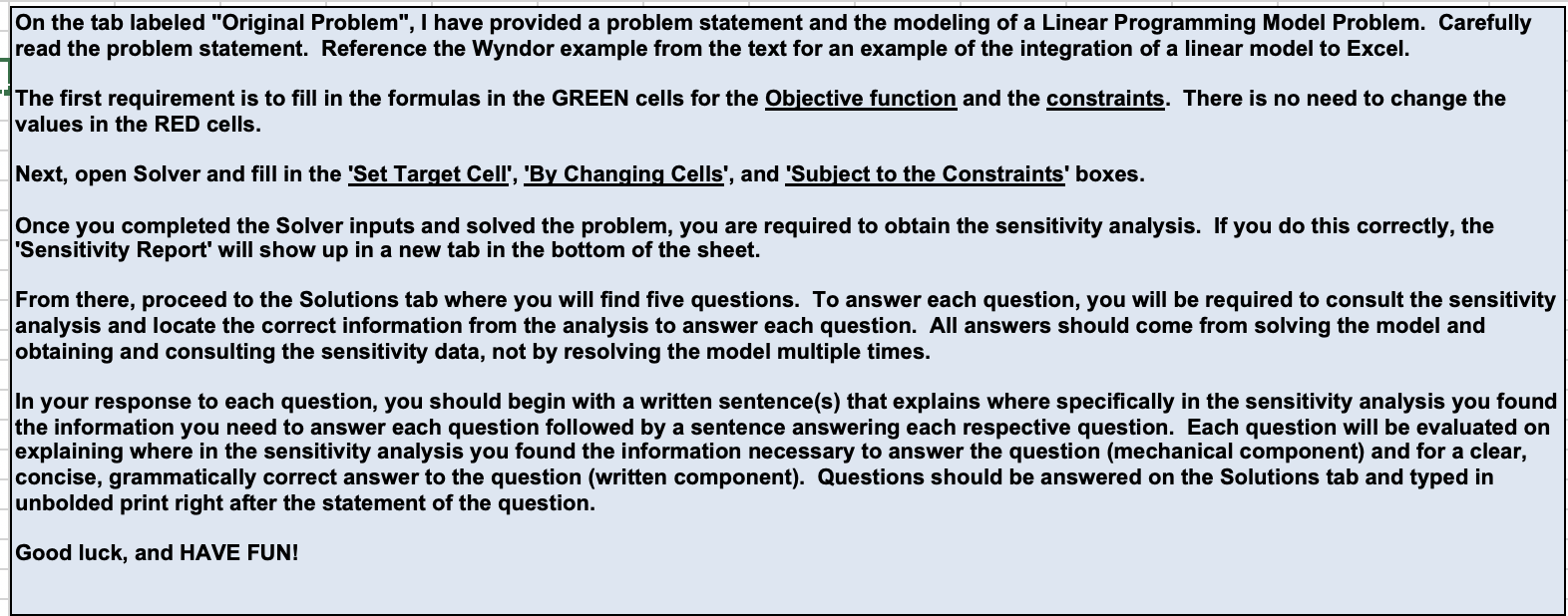 Solved On the tab labeled "Original Problem", I have | Chegg.com
