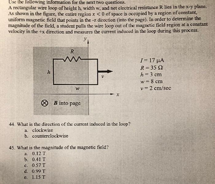 Solved following information Use the A rectangular wire loop | Chegg.com