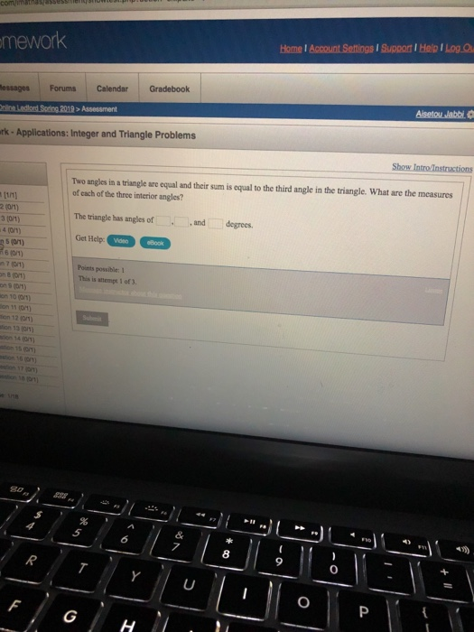 Solved Forums Calendar Gradebook tions: Integer and Triangle | Chegg.com