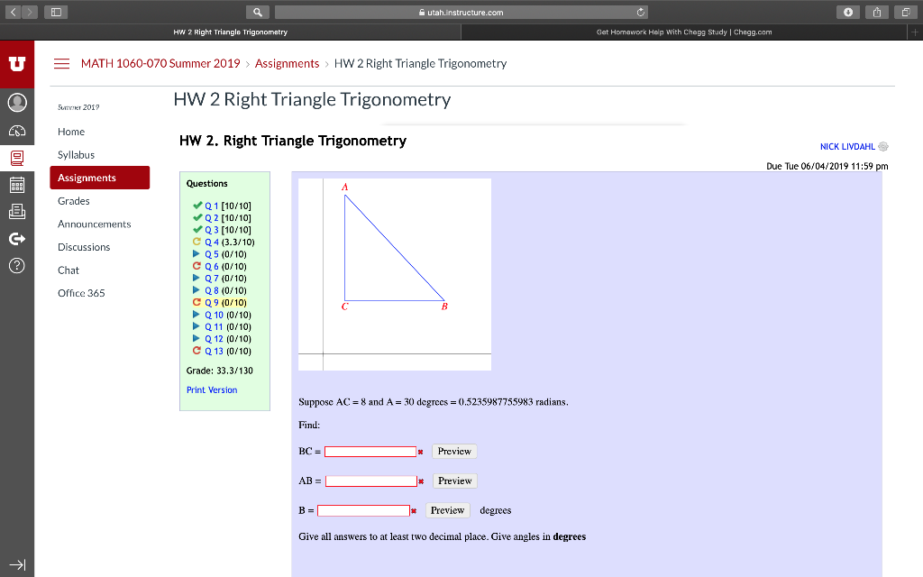 Solved HW 2 Right Triangle Trigonomatry Get Homawork Help | Chegg.com