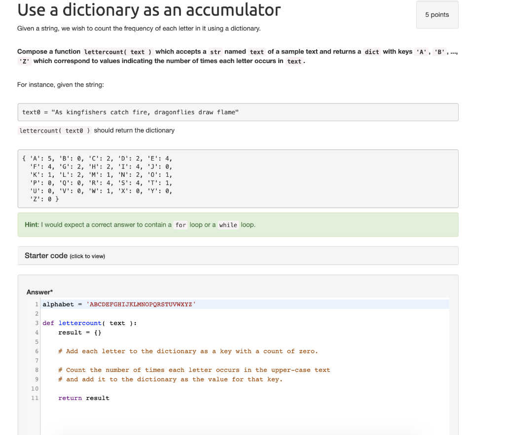 Solved Use a dictionary as an accumulator 5 points Given a | Chegg.com