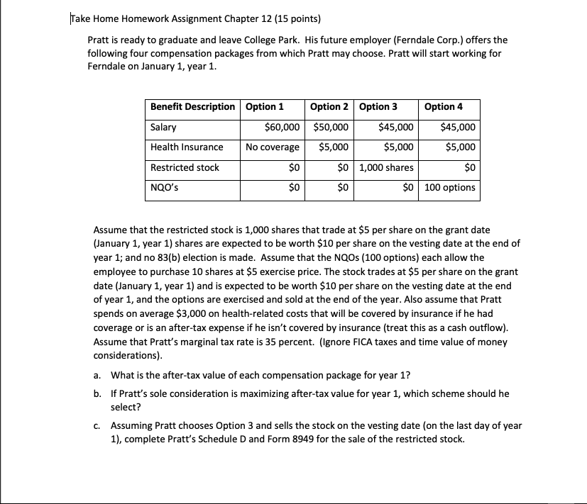 Solved Take Home Homework Assignment Chapter 12 (15 points) | Chegg.com