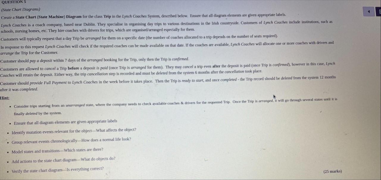 E QUESTION 5 (State Chart Diagrams) Create a State | Chegg.com