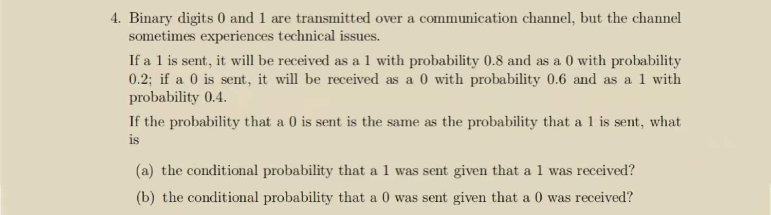 Solved 4. Binary digits 0 and 1 are transmitted over a | Chegg.com