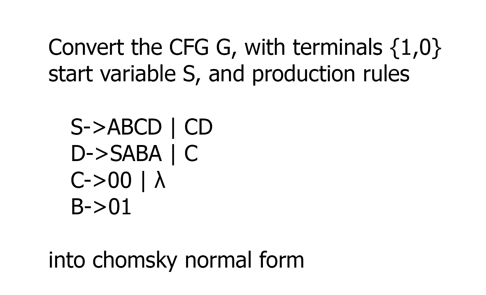 Solved Convert the CFG G, with terminals {1,0} start | Chegg.com