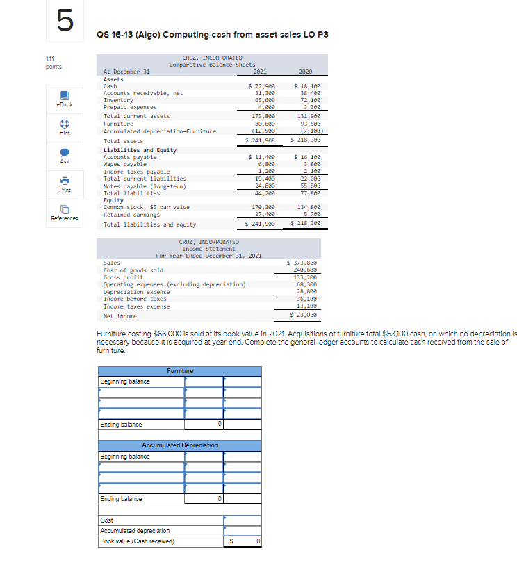 Solved QS 16−13 (Algo) Computing cash from asset sales LO P3 | Chegg.com