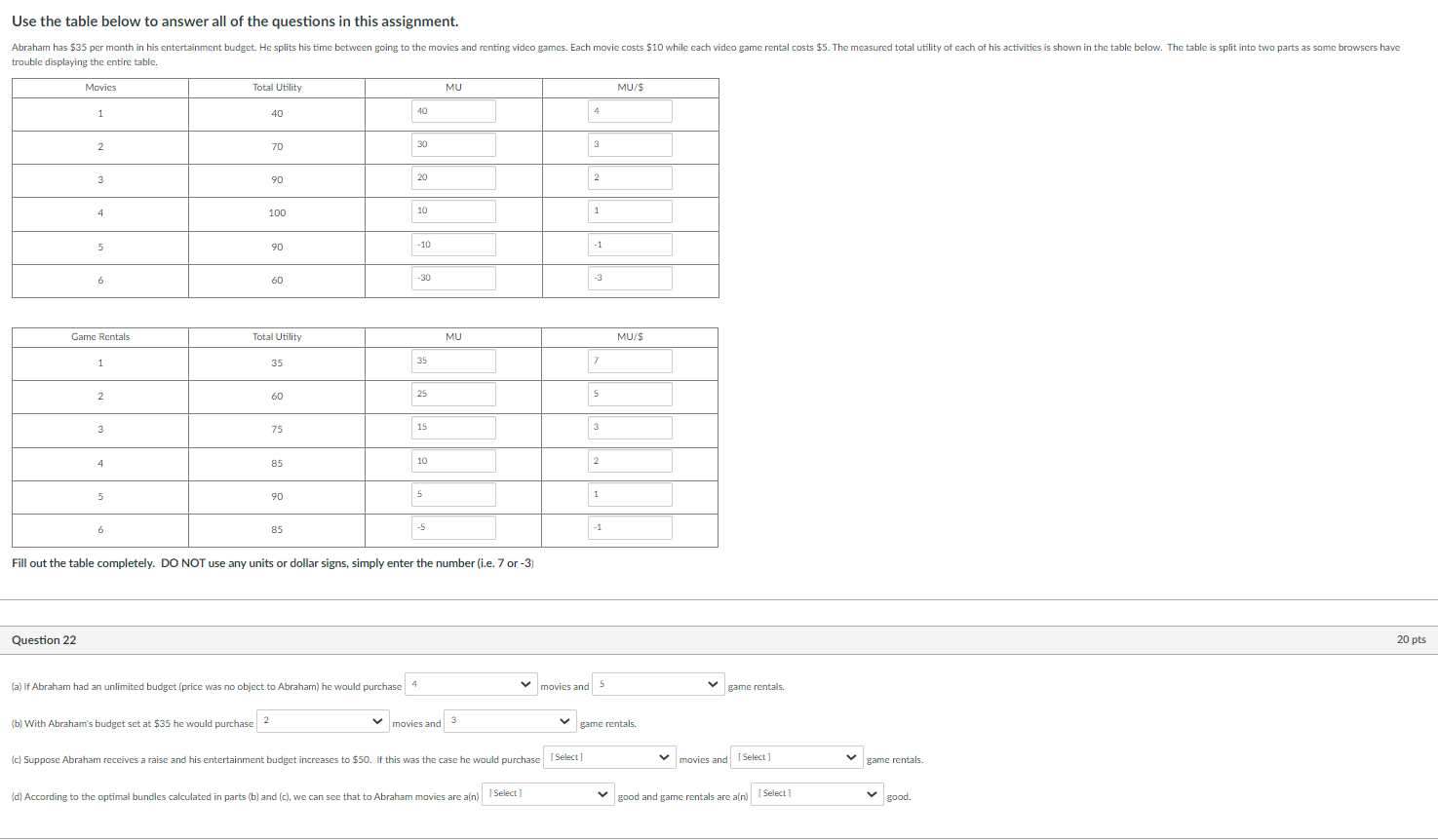 Solved Use the table below to answer all of the questions in | Chegg.com