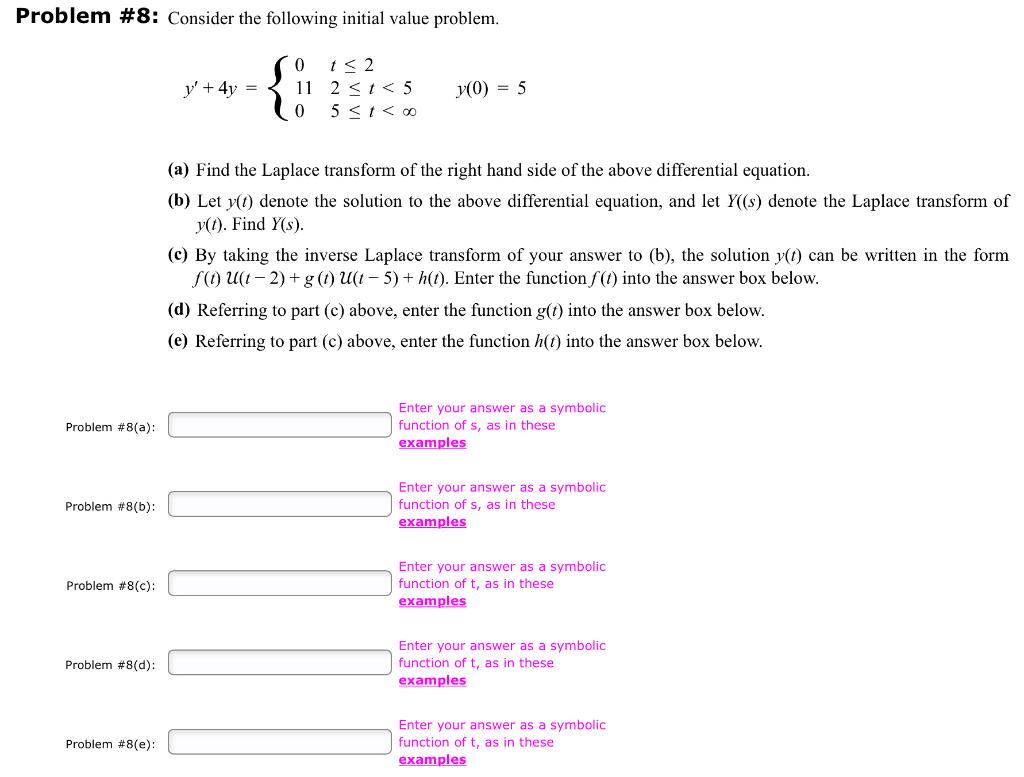 Solved Problem \#8: Consider the following initial value | Chegg.com