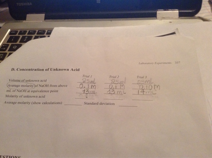 Solved Laborutory Experiments 337 D. Concentration of | Chegg.com