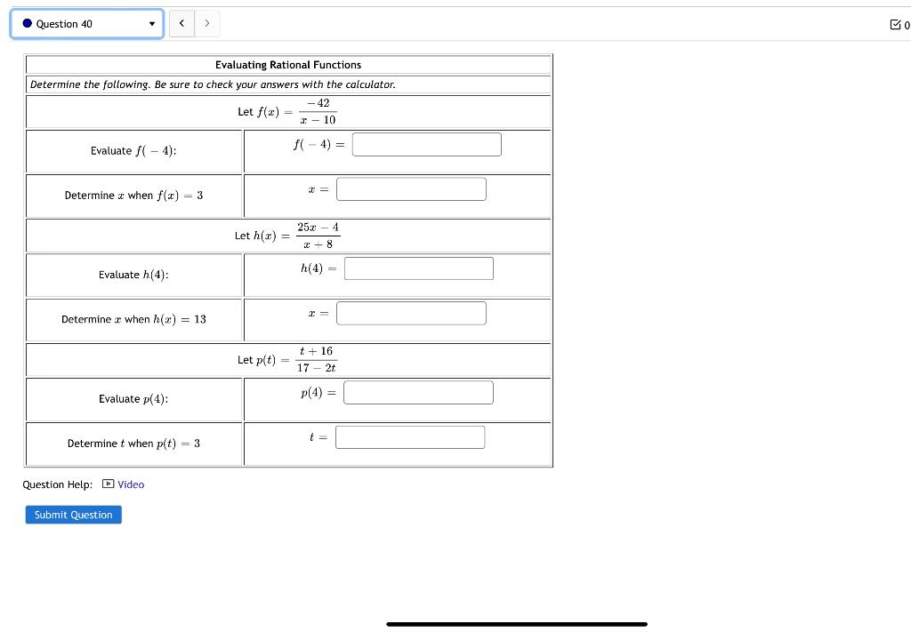 Solved Question 40 Ho Evaluating Rational Functions