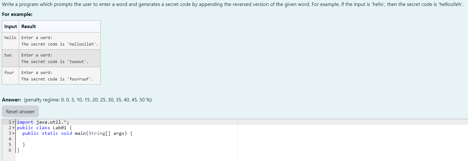 Solved For example: Answer: (penalty regime: 0, 0, 5, 10, | Chegg.com