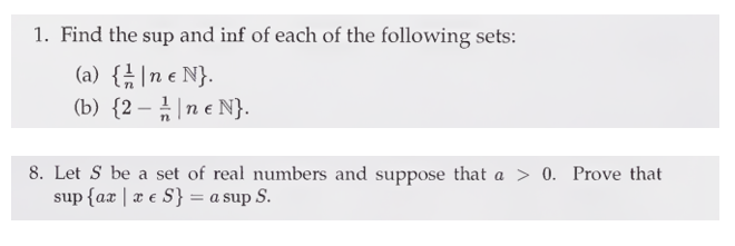 Solved 1. Find the sup and inf of each of the following | Chegg.com