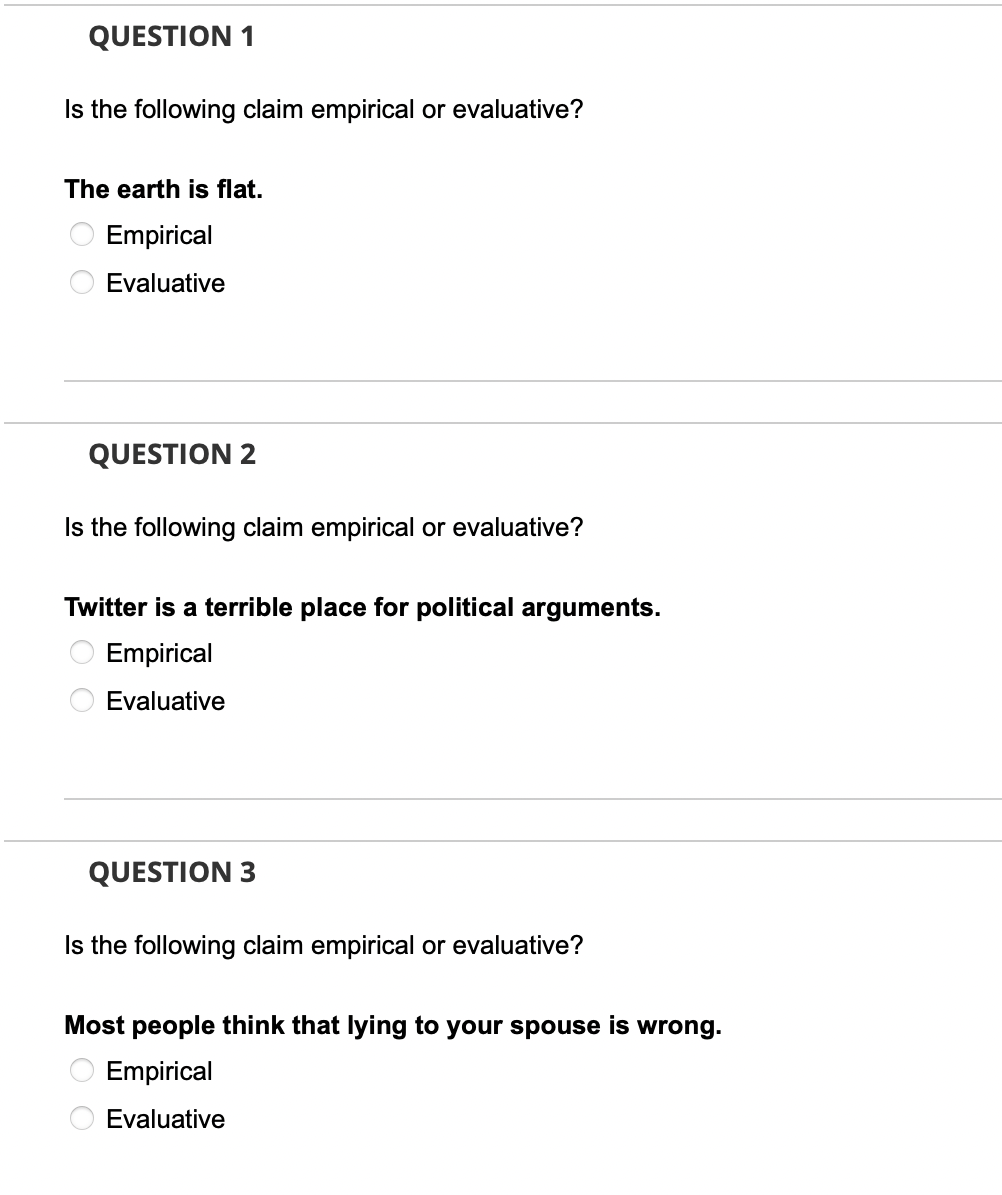Solved QUESTION 1 Is the following claim empirical or | Chegg.com