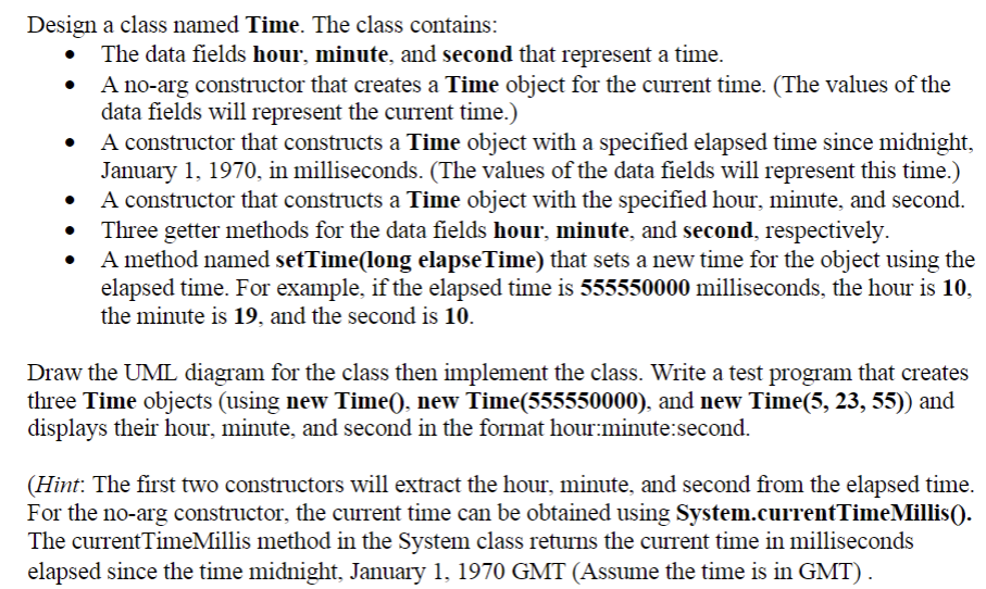Solved . Design a class named Time. The class contains: The | Chegg.com