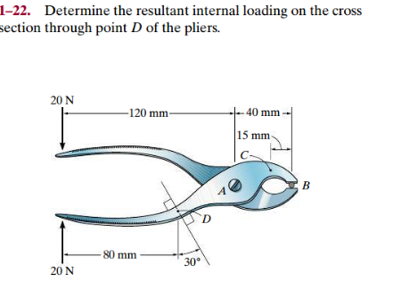 Solved 1-22. Determine the resultant internal loading on the | Chegg.com