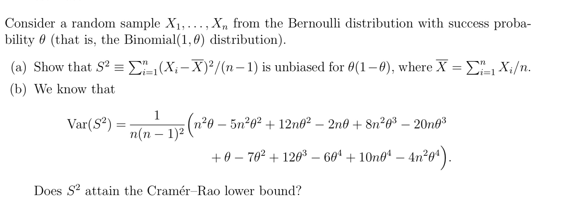 Solved Consider a random sample X1,…,Xn from the Bernoulli | Chegg.com